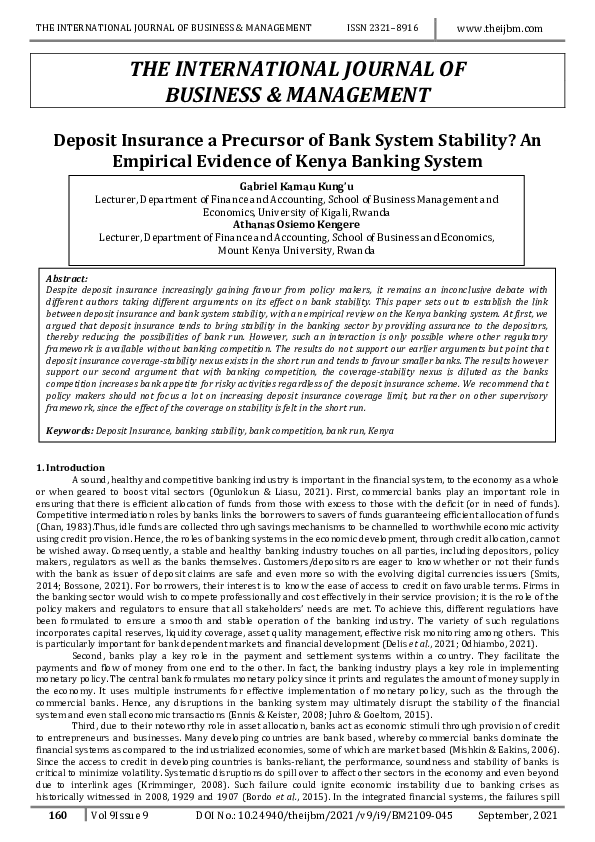 (PDF) Deposit Insurance a Precursor of Bank System Stability? An ...