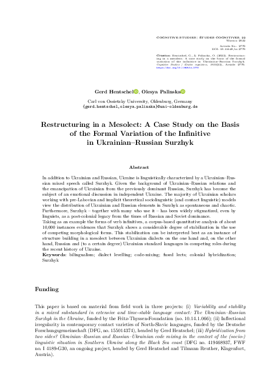 (PDF) Restructuring in a Mesolect: A Case Study on the Basis of the ...