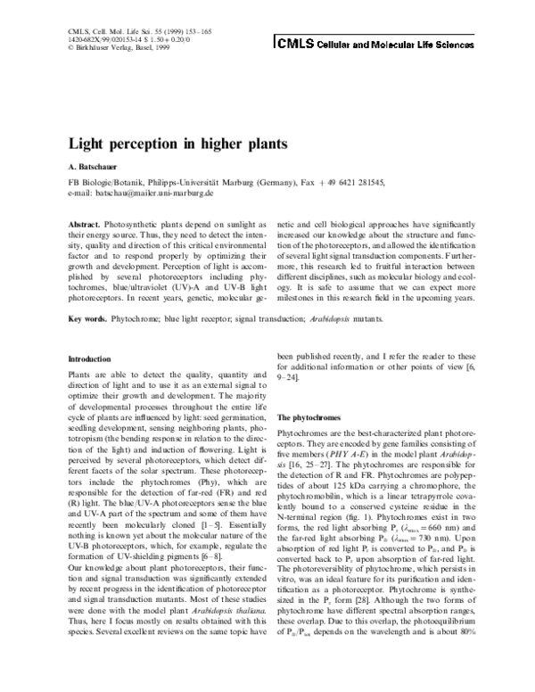 (PDF) Light perception in higher plants