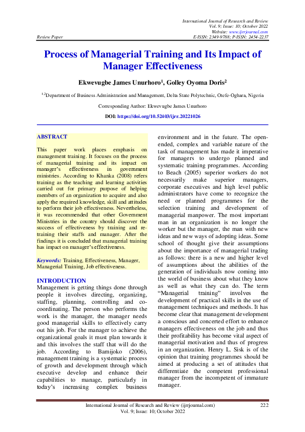 (PDF) Process of Managerial Training and Its Impact of Manager ...