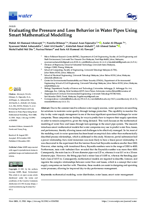 (PDF) Evaluating the Pressure and Loss Behavior in Water Pipes Using ...