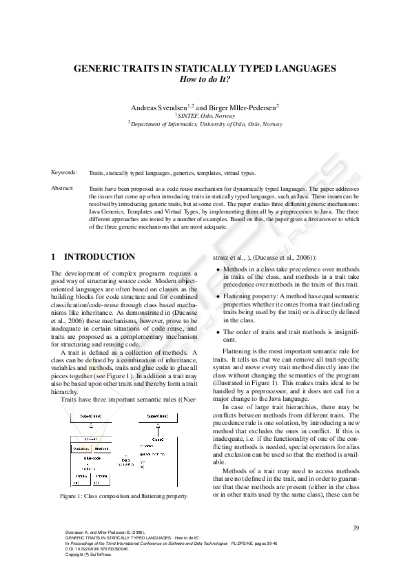 (PDF) GENERIC TRAITS IN STATICALLY TYPED LANGUAGES - How to do It?