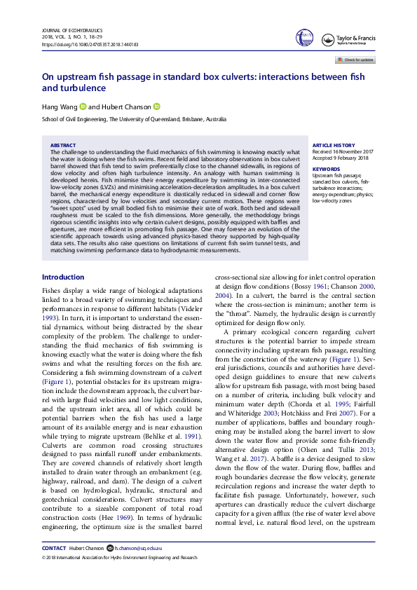 (PDF) On upstream fish passage in standard box culverts: interactions ...
