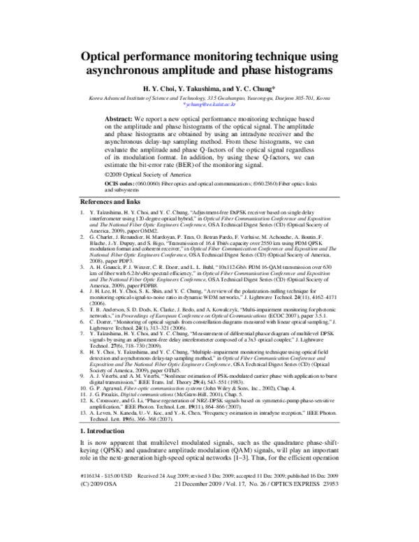 Pdf Optical Performance Monitoring Technique Using Asynchronous Amplitude And Phase Histograms