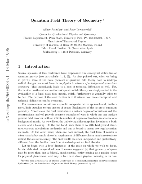 (PDF) Quantum field theory of geometry