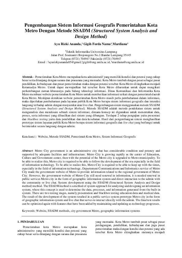 (PDF) Pengembangan Sistem Informasi Geografis Pemerintahan Kota Metro ...
