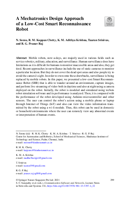 (PDF) A Mechatronics Design Approach of a Low-Cost Smart Reconnaissance Robot