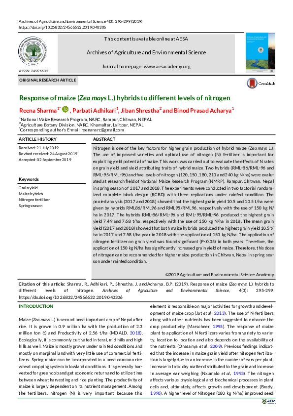 (PDF) Response of maize (Zea mays L.) hybrids to different levels of nitrogen