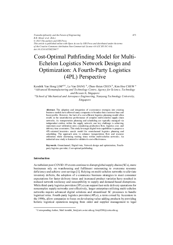 (PDF) Cost-Optimal Pathfinding Model for Multi-Echelon Logistics Network Design and Optimization ...