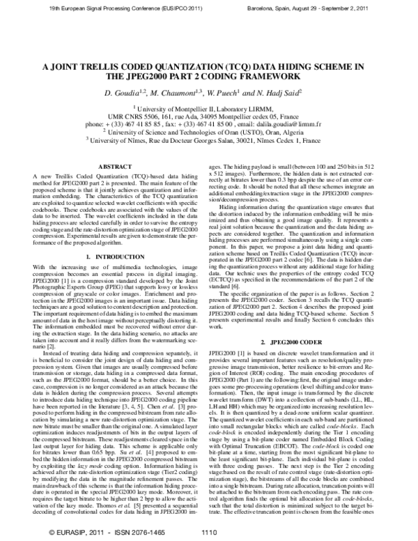 Pdf A Joint Trellis Coded Quantization Tcq Data Hiding Scheme In The Jpeg2000 Part 2 Coding