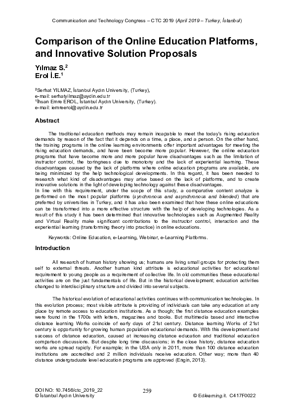 (PDF) Comparison of the Online Education Platforms, and Innovative ...