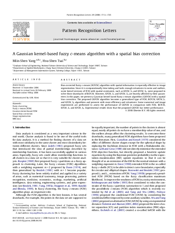 Pdf A Gaussian Kernel Based Fuzzy C Means Algorithm With A Spatial 1881