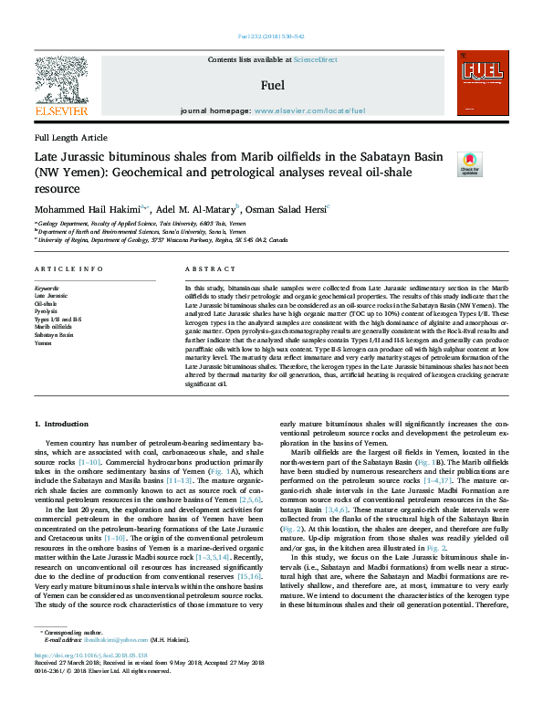(PDF) Late Jurassic bituminous shales from Marib oilfields in the ...