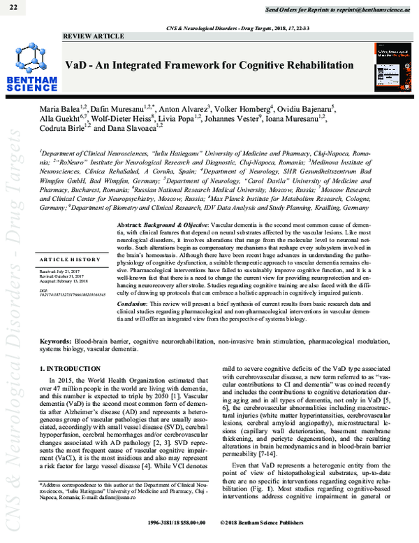 (PDF) VaD - An Integrated Framework for Cognitive Rehabilitation