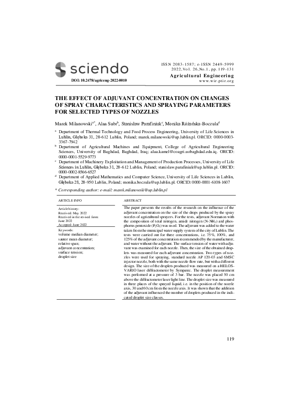 (PDF) The Effect of Adjuvant Concentration on Changes of Spray ...