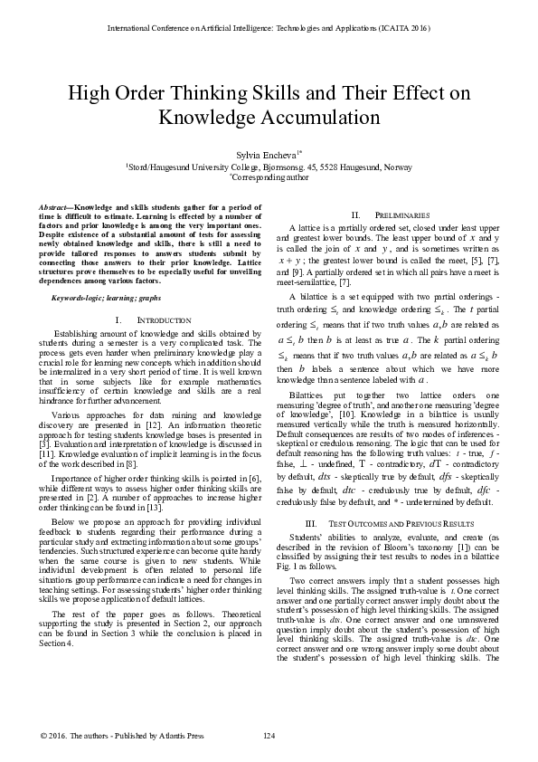 (PDF) High Order Thinking Skills and Their Effect on Knowledge Accumulation