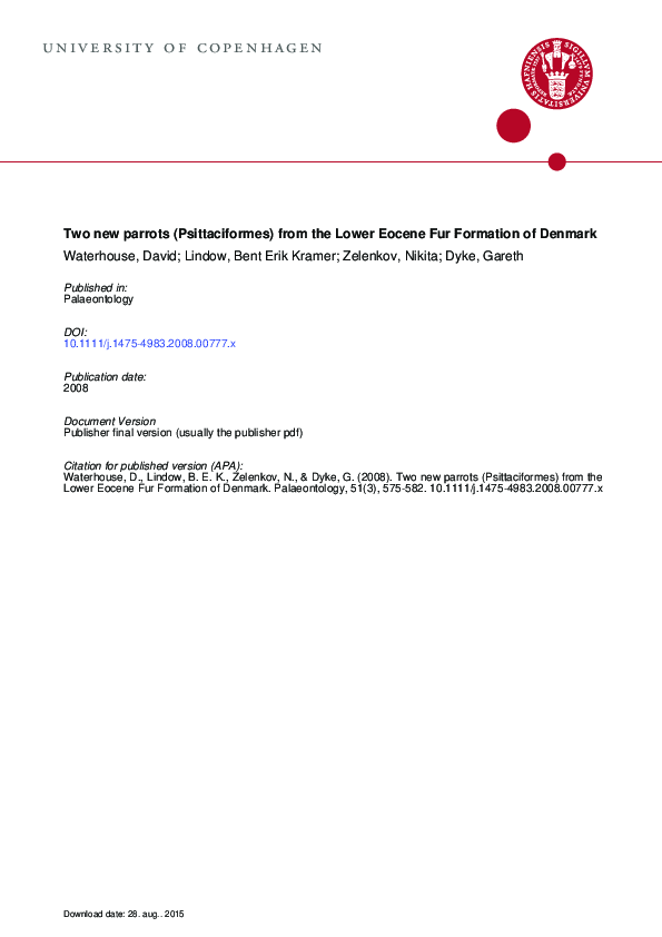 (PDF) Two New Parrots (Psittaciformes) from the Lower Eocene Fur ...