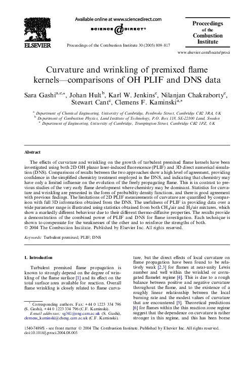 (PDF) Curvature and wrinkling of premixed flame kernels—comparisons of ...