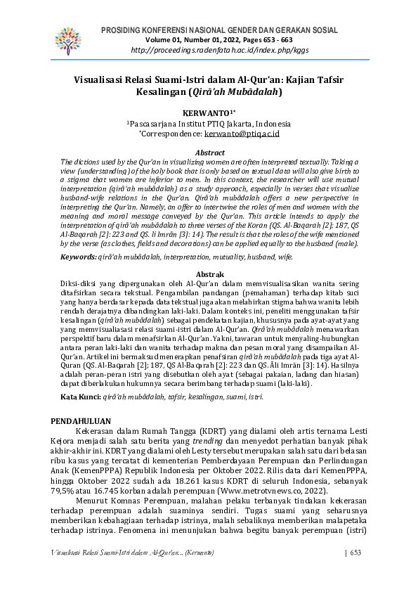 (PDF) Visualisasi Relasi Suami-Istri dalam Al-Qur'an: Kajian Tafsir ...