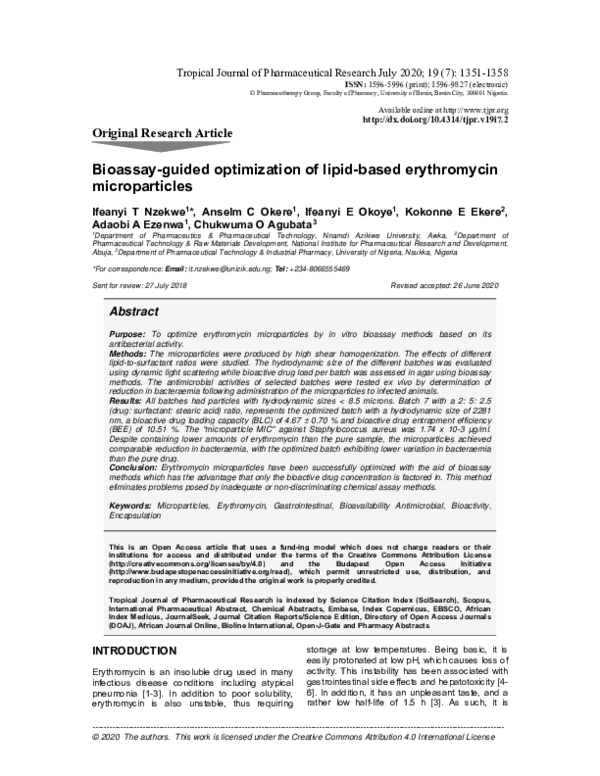 (PDF) Bioassay-guided optimization of lipid-based erythromycin ...