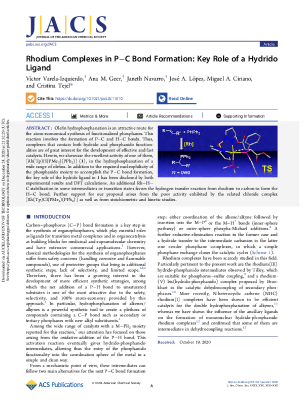 (PDF) Rhodium Complexes in PC Bond Formation: Key Role of a Hydrido Ligand