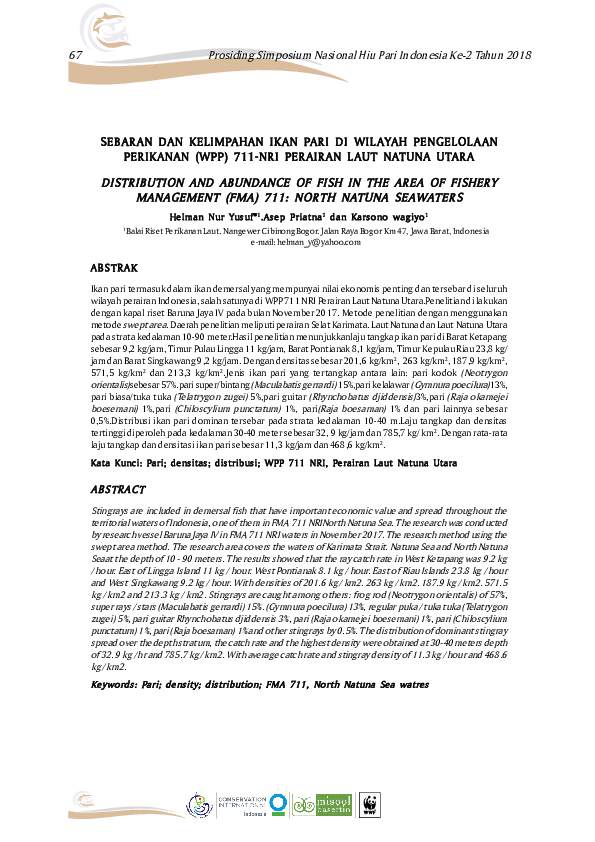 (PDF) Sebaran Dan Kelimpahan Ikan Pari DI Wilayah Pengelolaan Perikanan (WPP) 711-NRI Perairan ...