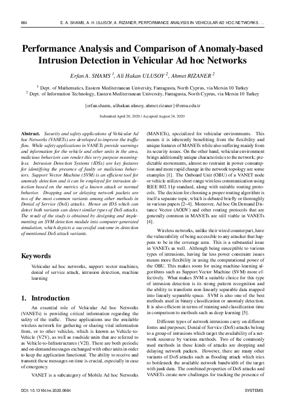 (PDF) Performance Analysis and Comparison of Anomaly-based Intrusion Detection in Vehicular Ad ...