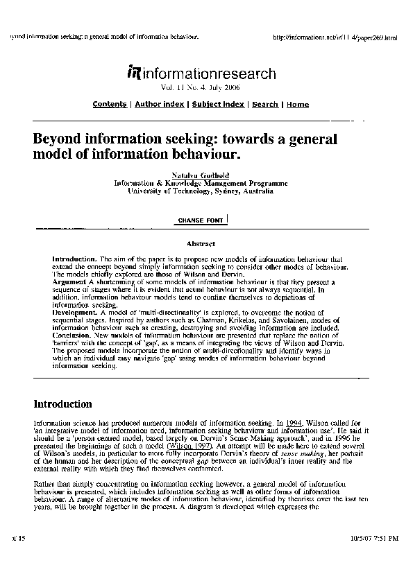 (PDF) Model of Information Behaviour