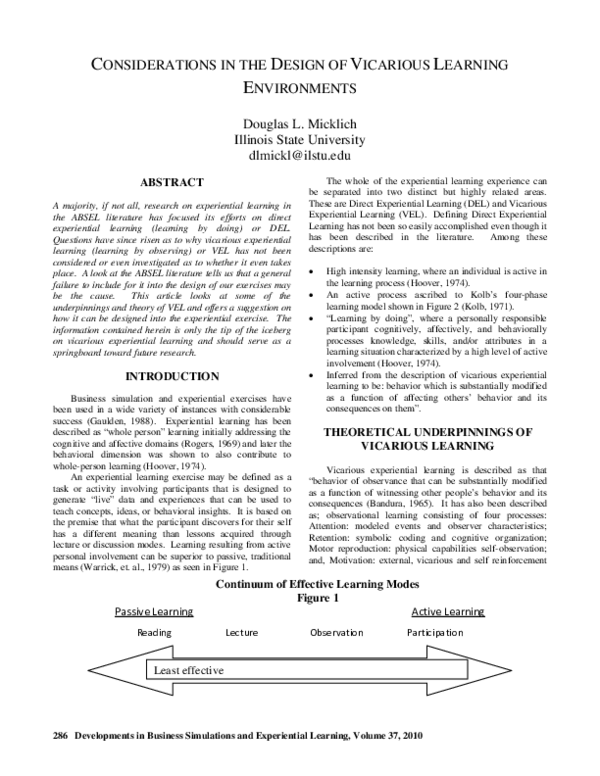 (PDF) Considerations in the Design of Vicarious Learning Environments
