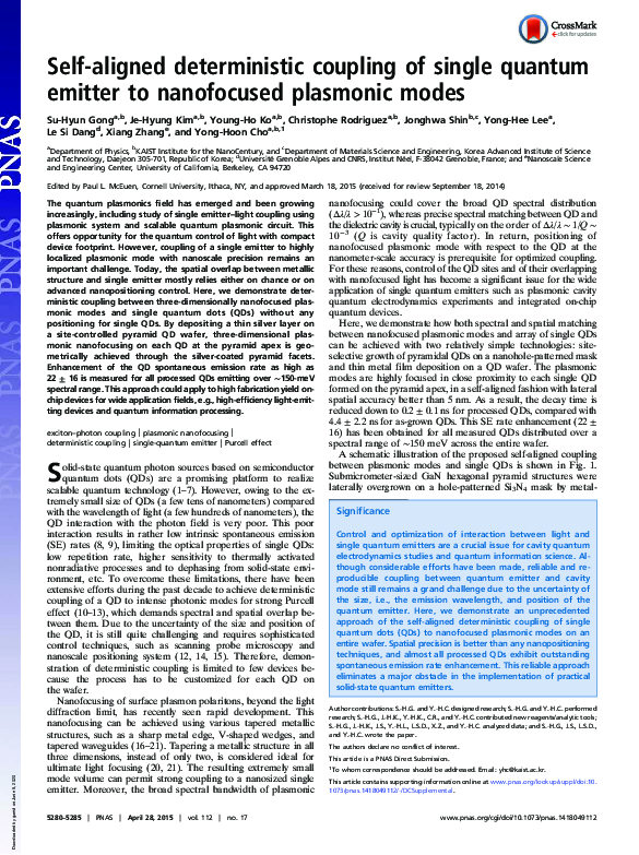 (PDF) Self-aligned deterministic coupling of single quantum emitter to nanofocused plasmonic modes