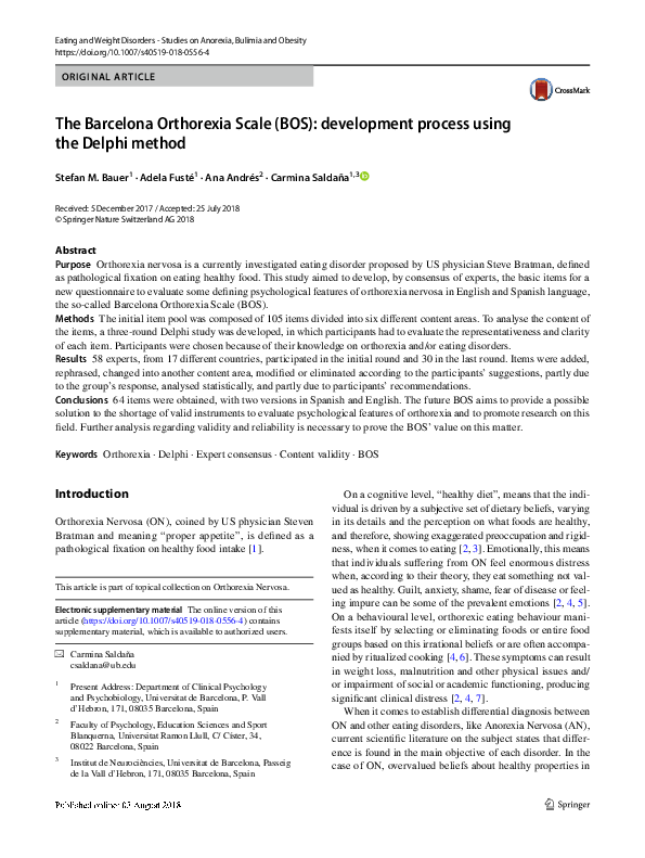 (PDF) The Barcelona Orthorexia Scale (BOS): development process using ...