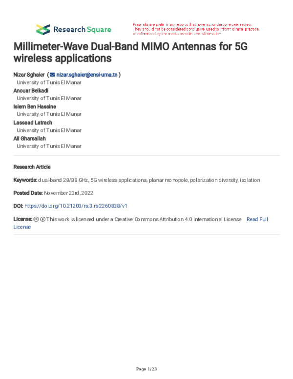 (PDF) Millimeter-Wave Dual-Band MIMO Antennas for 5G wireless applications