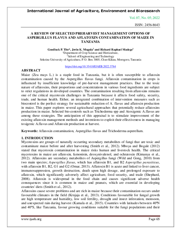 (PDF) A Review of Selected Preharvest Management Options of Aspergillus Flavus and Aflatoxin ...