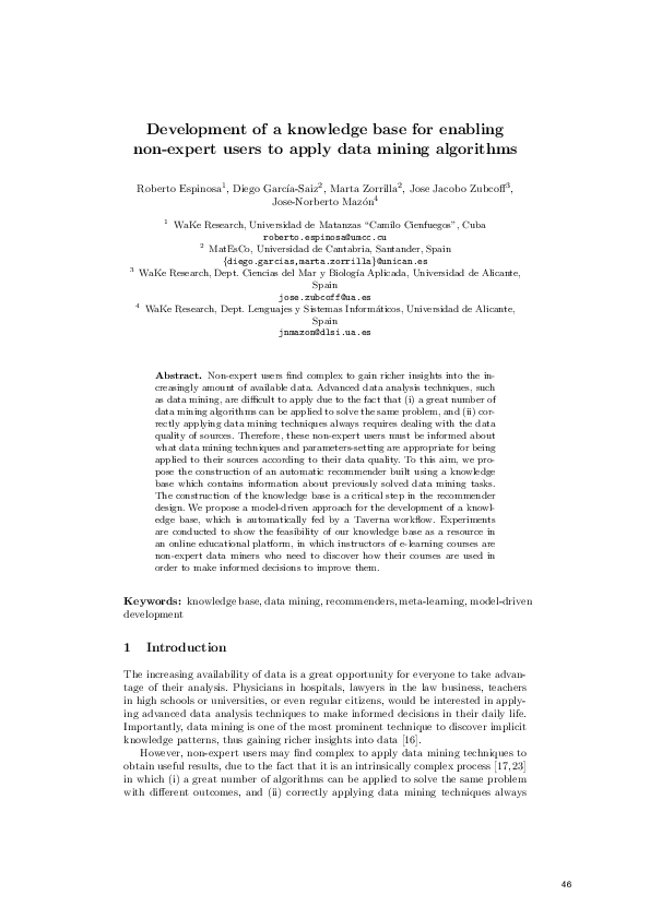 (PDF) Development of a Knowledge Base for Enabling Non-expert Users to Apply Data Mining Algorithms