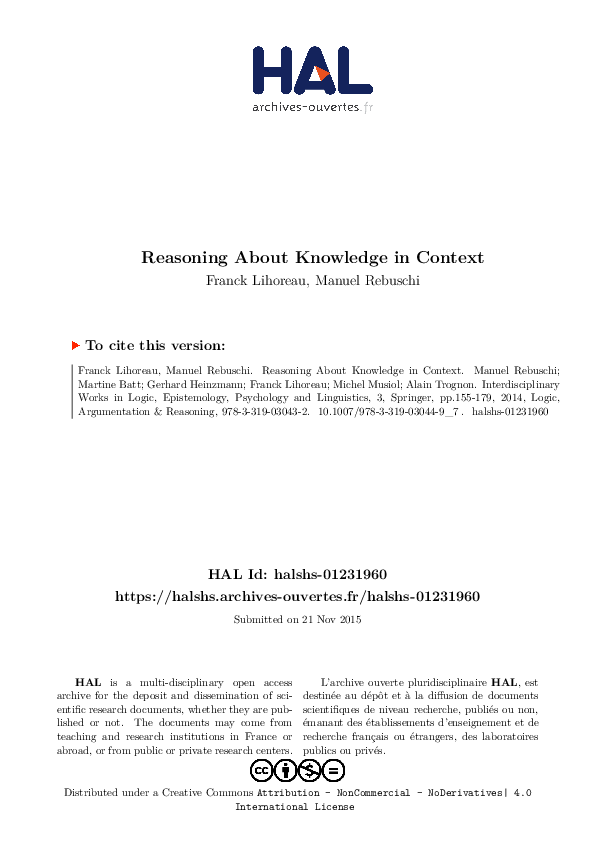 (PDF) Reasoning About Knowledge in Context