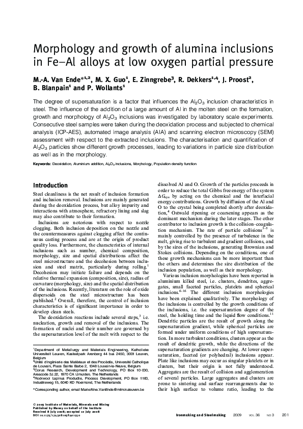 (PDF) Morphology and growth of alumina inclusions in Fe–Al alloys at ...