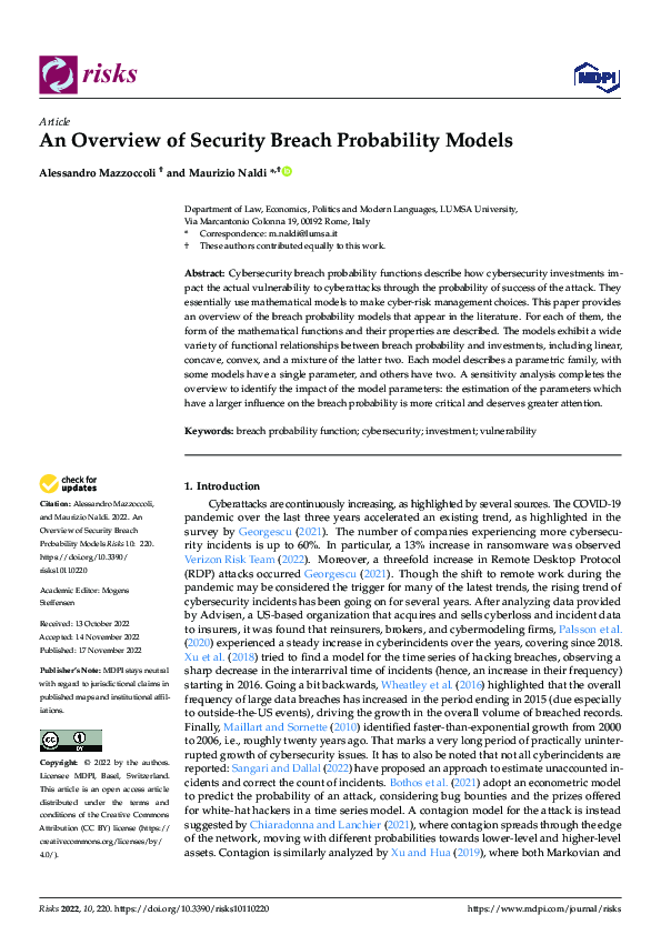 (PDF) An Overview of Security Breach Probability Models