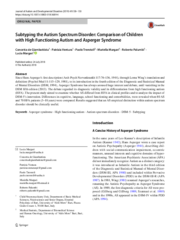 (PDF) Subtyping the Autism Spectrum Disorder: Comparison of Children ...