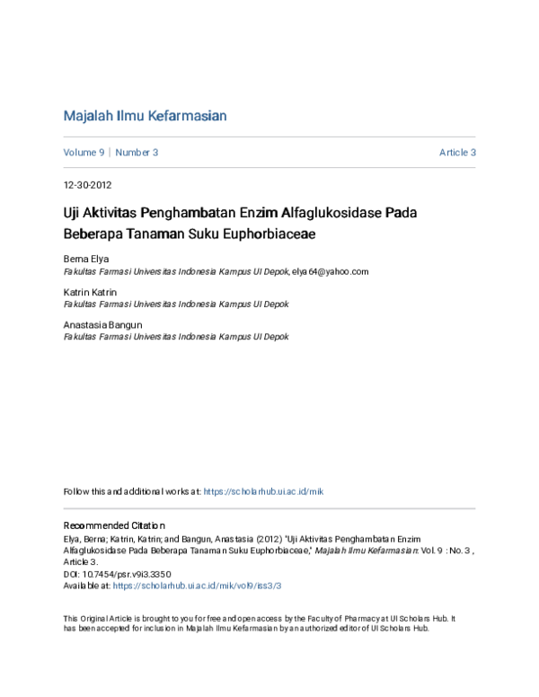 (PDF) Uji Aktivitas Penghambatan Enzim Alfaglukosidase Pada Beberapa ...