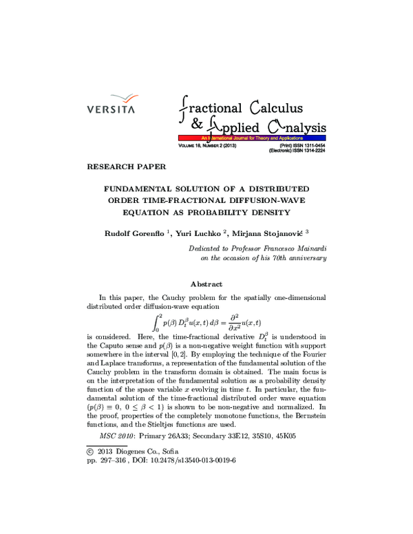 (PDF) Fundamental solution of a distributed order time-fractional diffusion-wave equation as ...