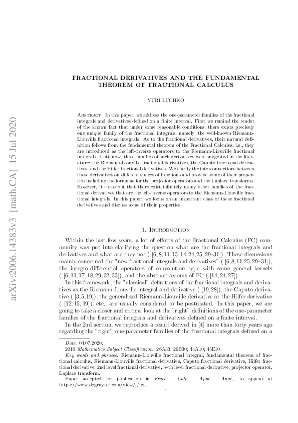 Pdf Fractional Derivatives And The Fundamental Theorem Of Fractional Calculus