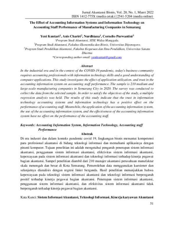 Pdf The Effect Of Accounting Information Systems And Information Technology On Accounting