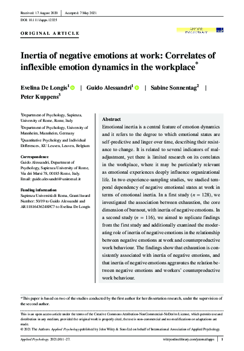 (PDF) Inertia of negative emotions at work: Correlates of inflexible ...