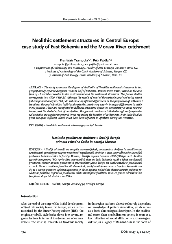 (PDF) Neolithic settlement structures in Central Europe: case study of East Bohemia and the ...