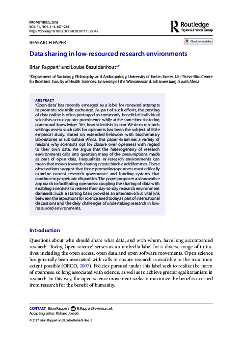 (PDF) Data sharing in low-resourced research environments