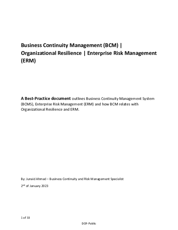 (PDF) A Best practice doc on BCM Org. Resilience & ERM