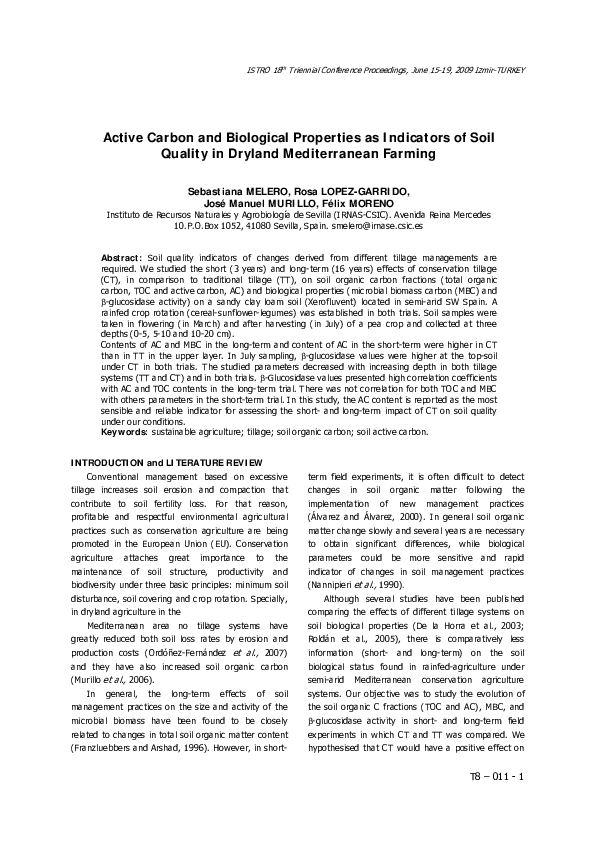 (PDF) Active carbon and biological properties as indicators of soil quality in dryland ...