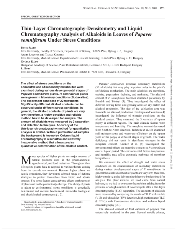 (PDF) Thin-Layer Chromatography-Densitometry and Liquid Chromatography Analysis of Alkaloids in ...