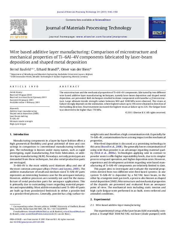 (PDF) Wire based additive layer manufacturing: Comparison of microstructure and mechanical ...