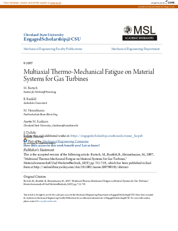 (PDF) Multiaxial thermo-mechanical fatigue on material systems for gas turbines